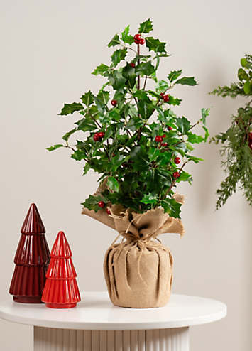 60cm Artificial Holly Tree with Hessian Base | Kaleidoscope