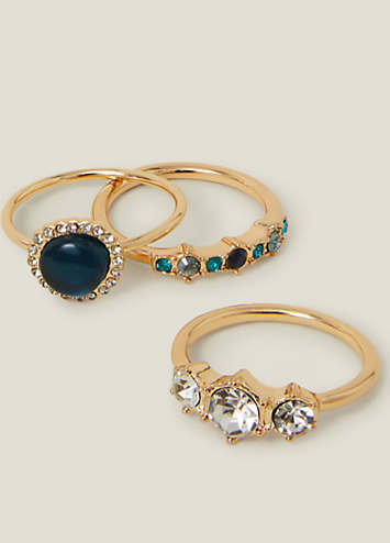 Accessorize Blue Pack of 3 Stone Diamante Rings | Kaleidoscope