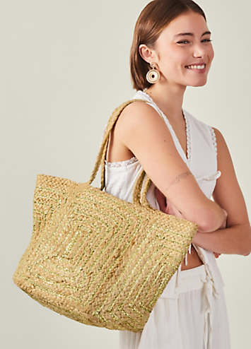 Accessorize Metallic Jute Beach Bag Gold | Kaleidoscope