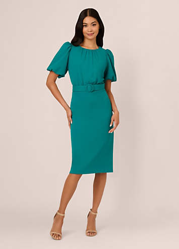 Adrianna Papell Crepe Belted Sheath Dress | Kaleidoscope