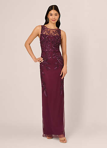 Adrianna Papell Studio Beaded Column Long Dress | Kaleidoscope