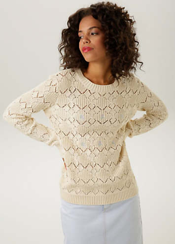 Aniston Round Neck Ajour Knit Sweater | Kaleidoscope