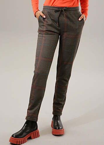 Aniston Tie Waist Check Straight Leg Trousers | Kaleidoscope