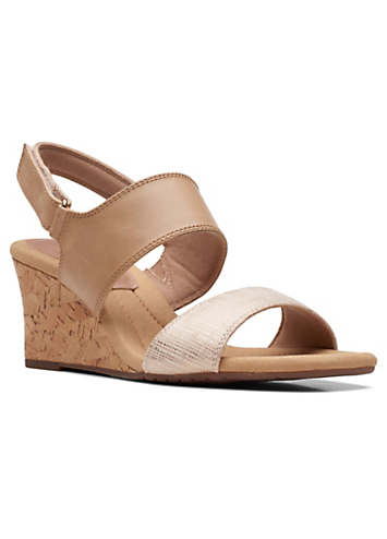 Clarks Collection Kyarra Faye Warm Beige Leather Wedge Sandals ...