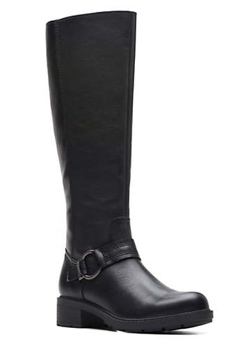 Clarks Hearth Rae Wide Fit Black Leather Boots | Kaleidoscope