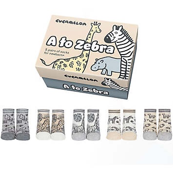 CoCoMelon A to Zebra Safari Socks for Babies 5 Pairs | Kaleidoscope