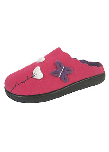 Coolers Ladies Fuchsia Heart ’Premier’ Felt Clog Slippers | Kaleidoscope