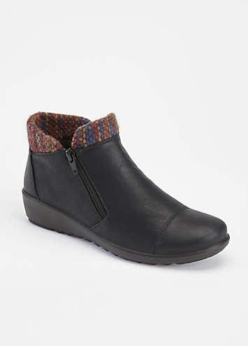 Cotton Traders Black Flexisole Snug Knitted Collar Boots | Kaleidoscope