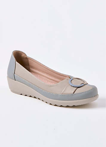 Cotton Traders Dusky Blue Soft Step Buckle Shoes | Kaleidoscope