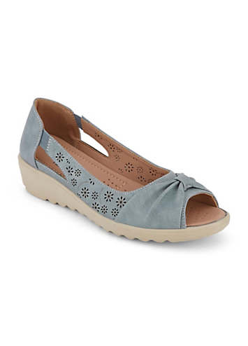 Cotton Traders Grey Blue Flexisole Bow Peep Toe Shoes | Kaleidoscope