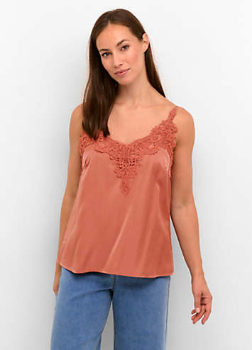 Cream Anna Singlet Thin Strap Lace Top | Kaleidoscope