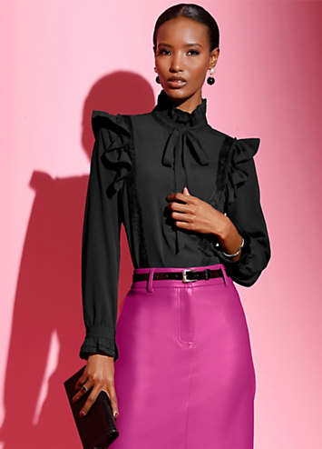 Creation L Black Ruffle Trim Blouse | Kaleidoscope