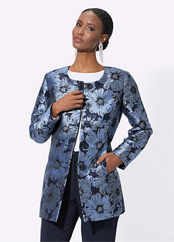 Creation L Jacquard Round Neck Long Jacket | Kaleidoscope