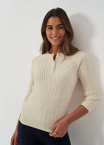 Crew Clothing Company Heritage Cable Henley Button Jumper | Kaleidoscope