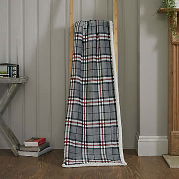 Deyongs Thomson Grey Tartan Fleece Sherpa Throw | Kaleidoscope