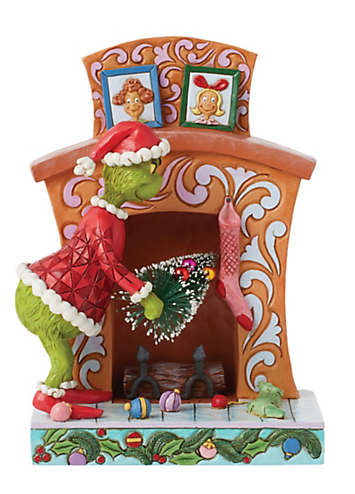 Enesco Grinch Pushing Tree Up Fireplace Christmas Figurine | Kaleidoscope