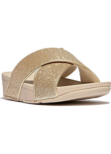 FitFlop Gold Lulu Glitterdust Cross Slides | Kaleidoscope