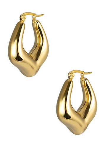 For You Collection Gold Plated Stainless Steel Chunky V Shaped Creole ...