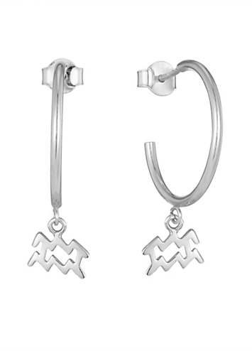 For You Collection Sterling Silver Star Sign Hoop Earrings | Kaleidoscope