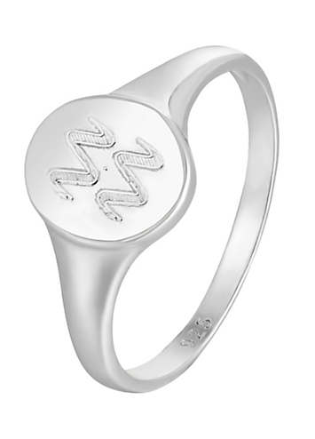 For You Collection Sterling Silver Zodiac Aquarius Oval Signet Ring ...