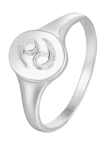 For You Collection Sterling Silver Zodiac Cancer Oval Signet Ring ...