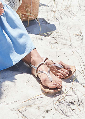 Freestyle Amara Gold Leather Plaited Toepost Sandals | Kaleidoscope