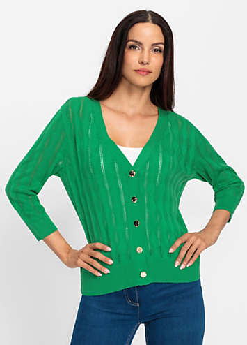 Heine Ajour Knit Buttoned Cardigan | Kaleidoscope