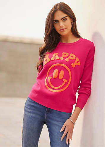 Heine Fine Knit Smiley Face Graphic Jumper | Kaleidoscope