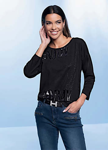 Heine Lettering Print Three-Quarter Sleeve Top | Kaleidoscope