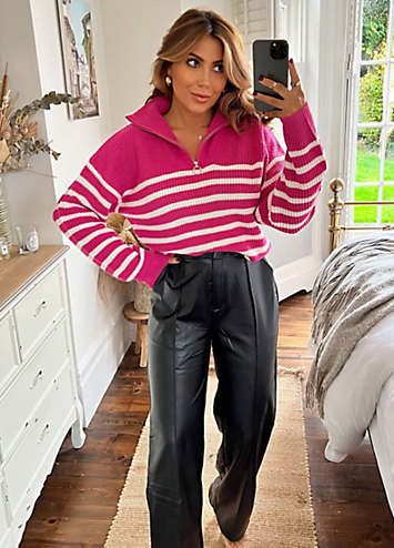 In The Style Berry Stripe Quarter Zip Knit Jumper | Kaleidoscope