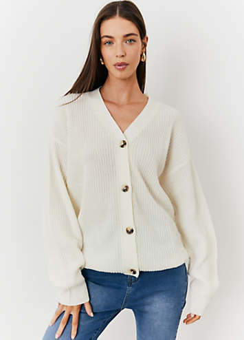 In The Style x Cream Button Front Knit Cardigan | Kaleidoscope