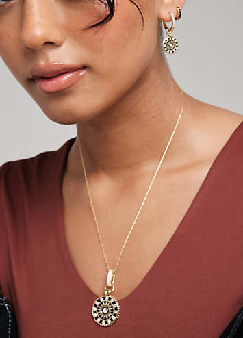 Inicio Gold Plated Enamel Compass Necklace - Gift Pouch | Kaleidoscope