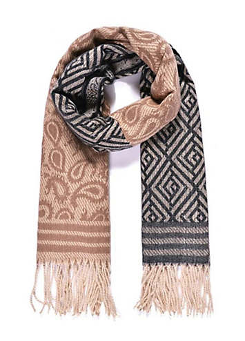 Intrigue Grey & Beige Mix Luxe Boho Jaquard Blanket Scarf | Kaleidoscope