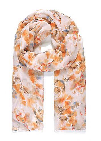 Intrigue Orange All Over Hand Painted Summer Floral Scarf | Kaleidoscope