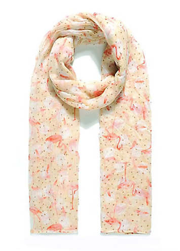 Intrigue Soft Peach All Over Quirky Flamingo Print Scarf | Kaleidoscope