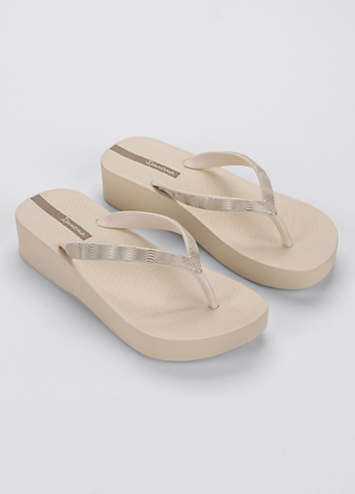 Ipanema Ladies Beige Mesh Platform Flip Flops | Kaleidoscope