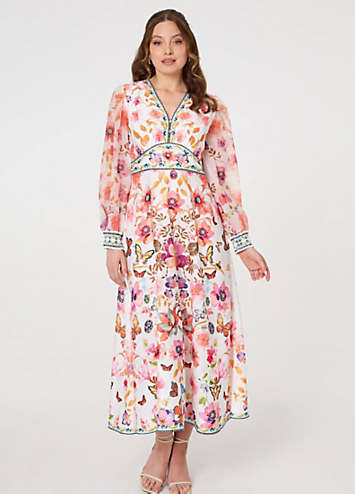 Izabel London Border Print Empire Kimono Maxi Dress | Kaleidoscope