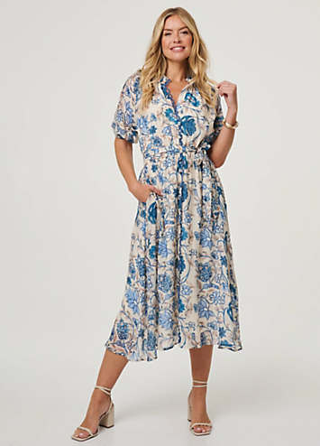 Izabel London Floral Lace Trim Tie Waist Midi Dress | Kaleidoscope