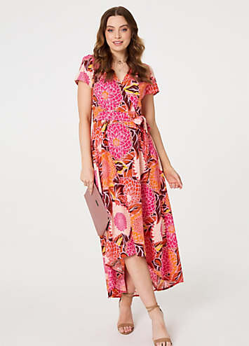 Izabel London Floral Short Sleeve Tie Waist Midi Dress | Kaleidoscope