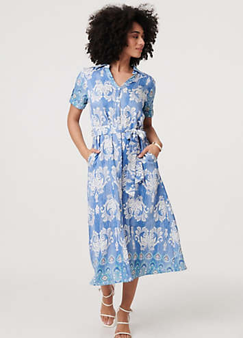 Izabel London Ikat Print Tie Waist Midi Shirt Dress | Kaleidoscope