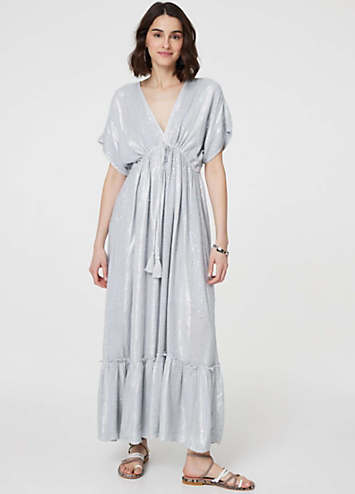 Izabel London Light Grey Dotty Empire Waist Kimono Maxi Dress ...