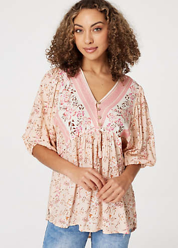 Izabel London Multi Pink Floral Oversized Blouse Top | Kaleidoscope
