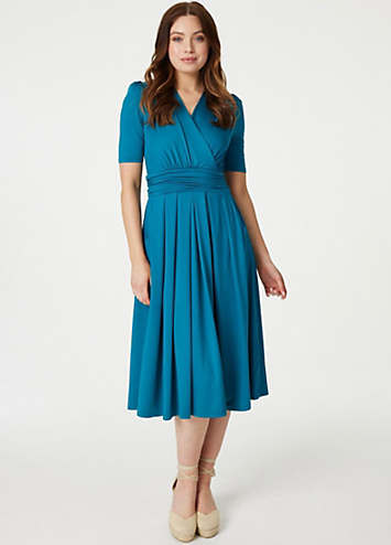 Izabel London Turquoise Ruched Waist Jersey Wrap Dress | Kaleidoscope
