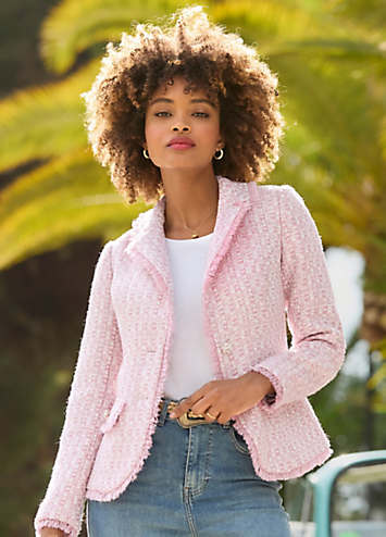 Joe Browns Pastel Frayed Edge Jacket with Flower Buttons | Kaleidoscope