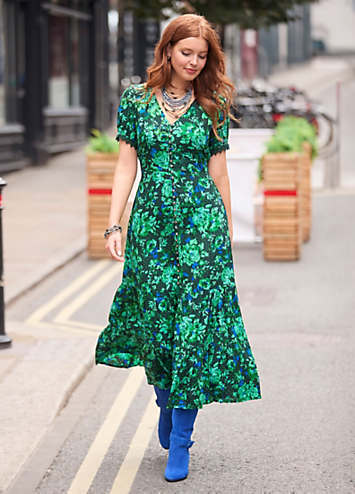 Joe Browns Petite Cobalt Floral Layered Ruffle Maxi Dress | Kaleidoscope
