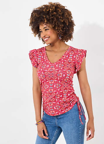 Joe Browns Ruffle Sleeve Rouched Side Jersey Top | Kaleidoscope