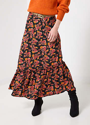 Joe Browns Ruffle Trim Paisley Asymmetric Maxi Skirt | Kaleidoscope