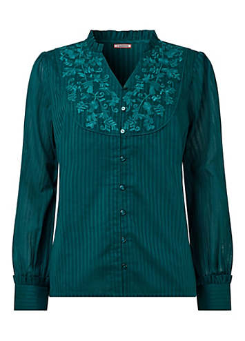 Joe Browns Vintage Embroidered Yoke Collarless Long Sleeve Blouse ...