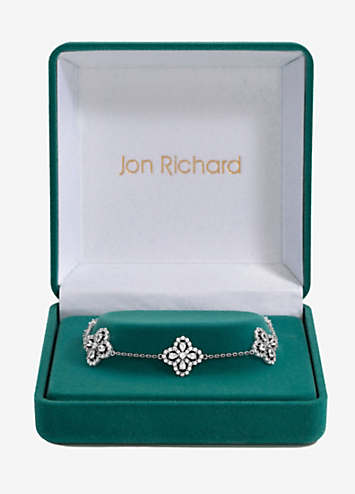 Jon Richard Rhodium Plated & Cubic Zirconia Clover Bracelet - Gift Box ...