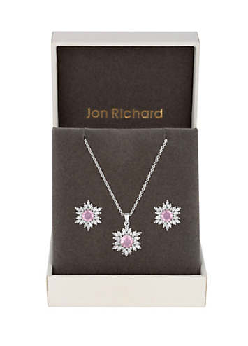 Jon Richard Rhodium Plated Cubic Zirconia Pink Jewellery Set - Gift ...